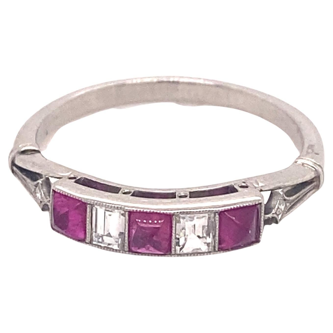 Art Deco French Cut Ruby Platinum Ring at 1stDibs