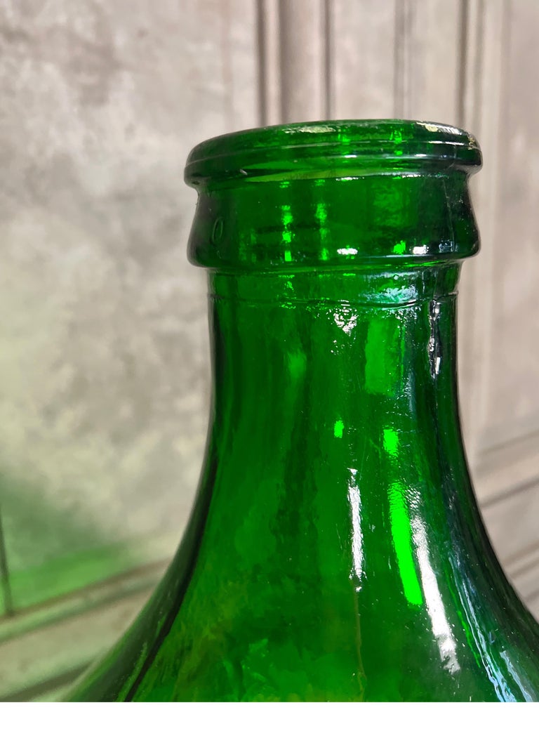 Vintage French Dame Jeanne Wine Bottle Dark Green For Sale at 1stDibs