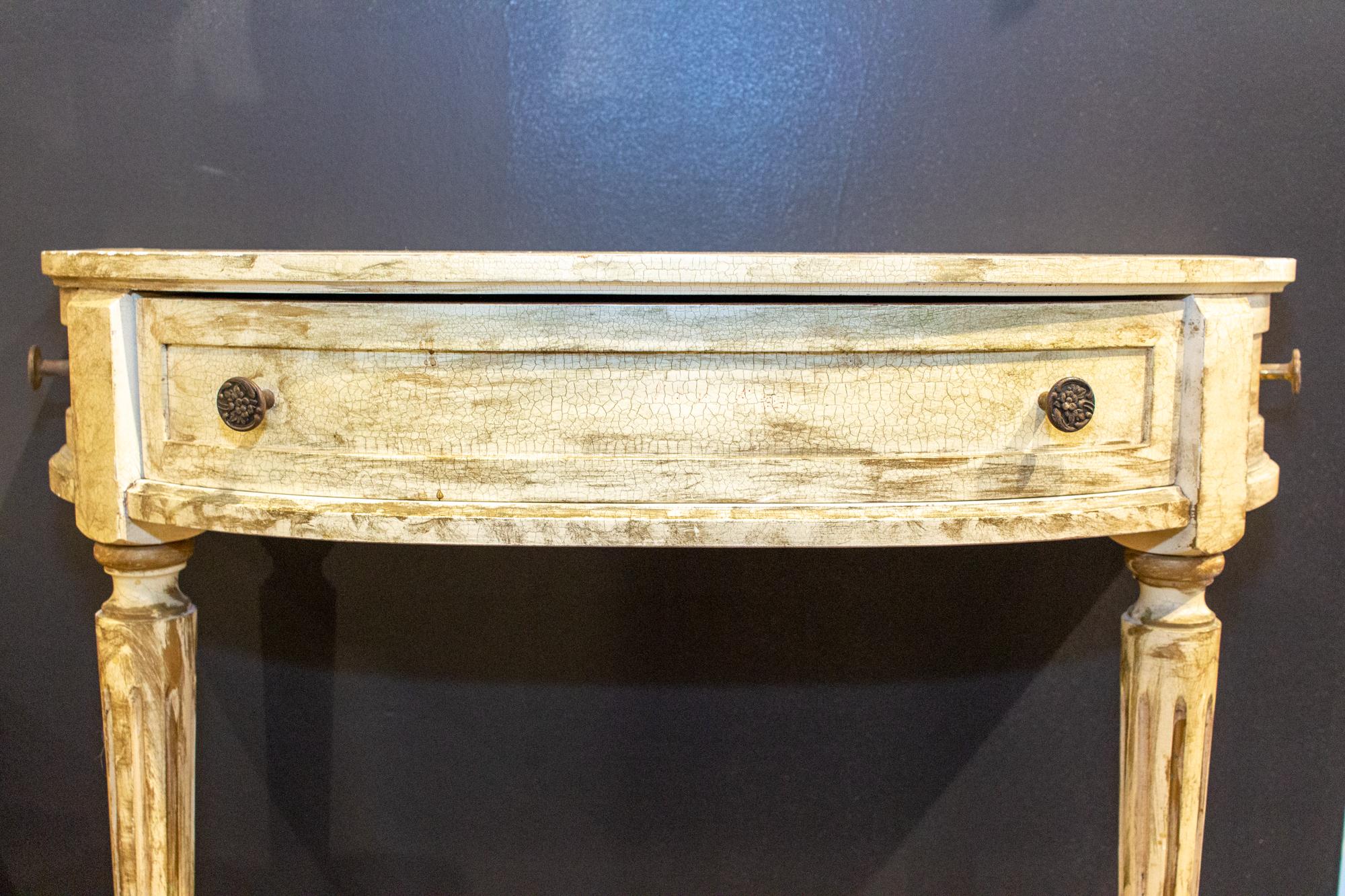 Vintage French Demilune Console with Drawer in Distressed Painted ...