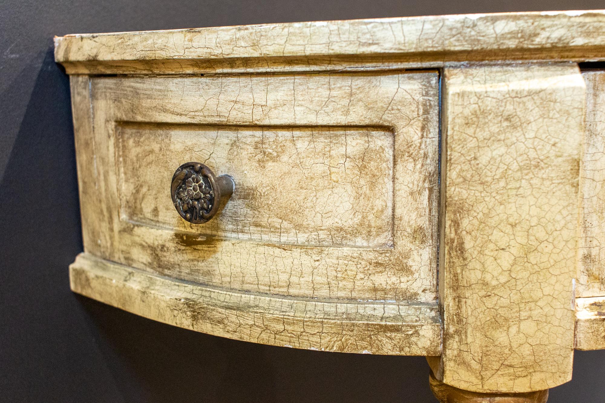 Vintage French Demilune Console with Drawer in Distressed Painted ...