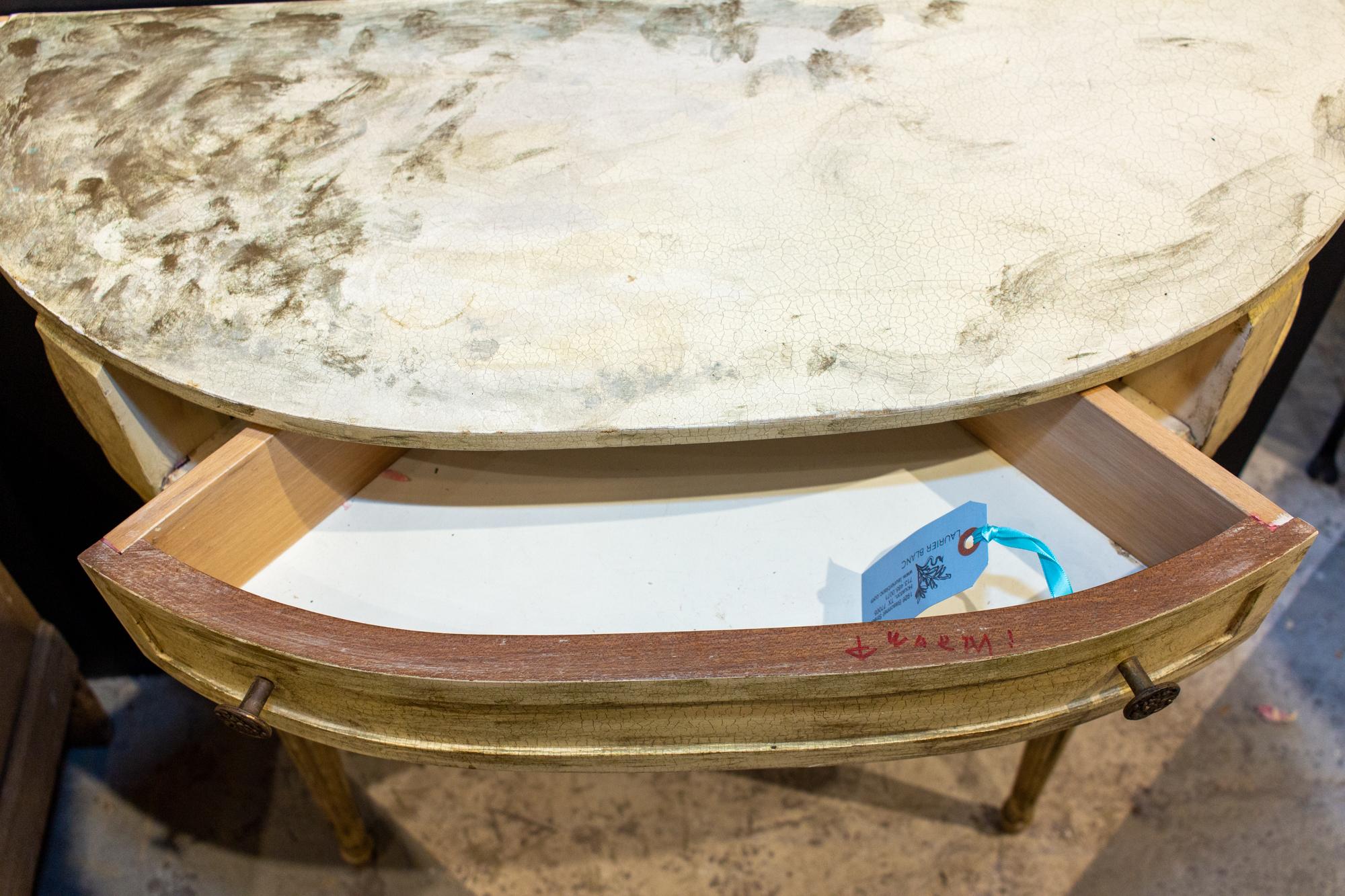 Vintage French Demilune Console with Drawer in Distressed Painted ...