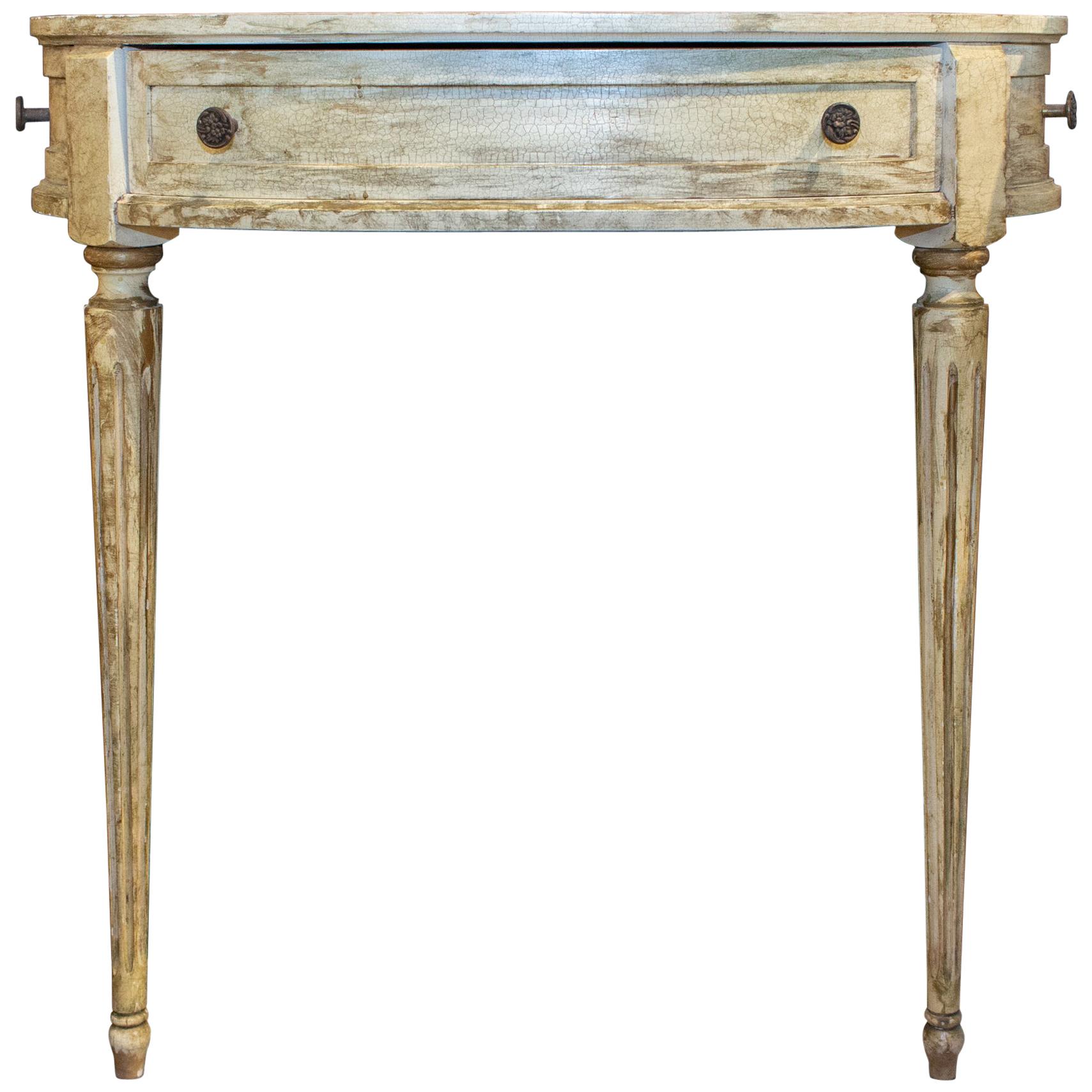 Vintage French Demilune Console with Drawer in Distressed Painted ...