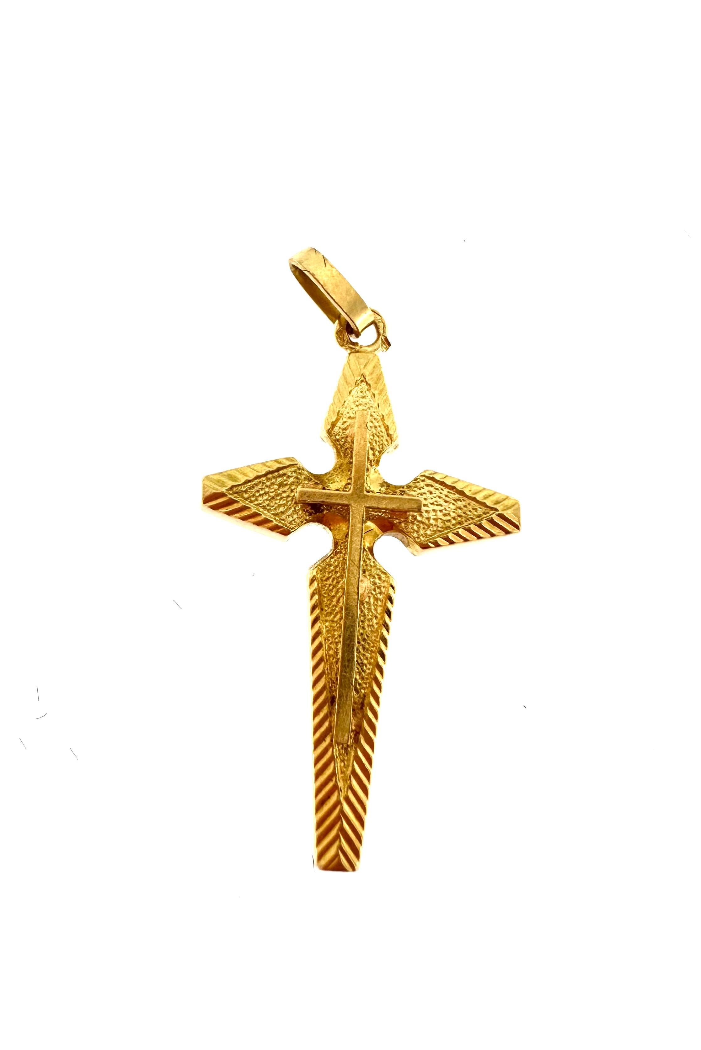 Vintage French Design 18kt Yellow Gold Cross at 1stDibs