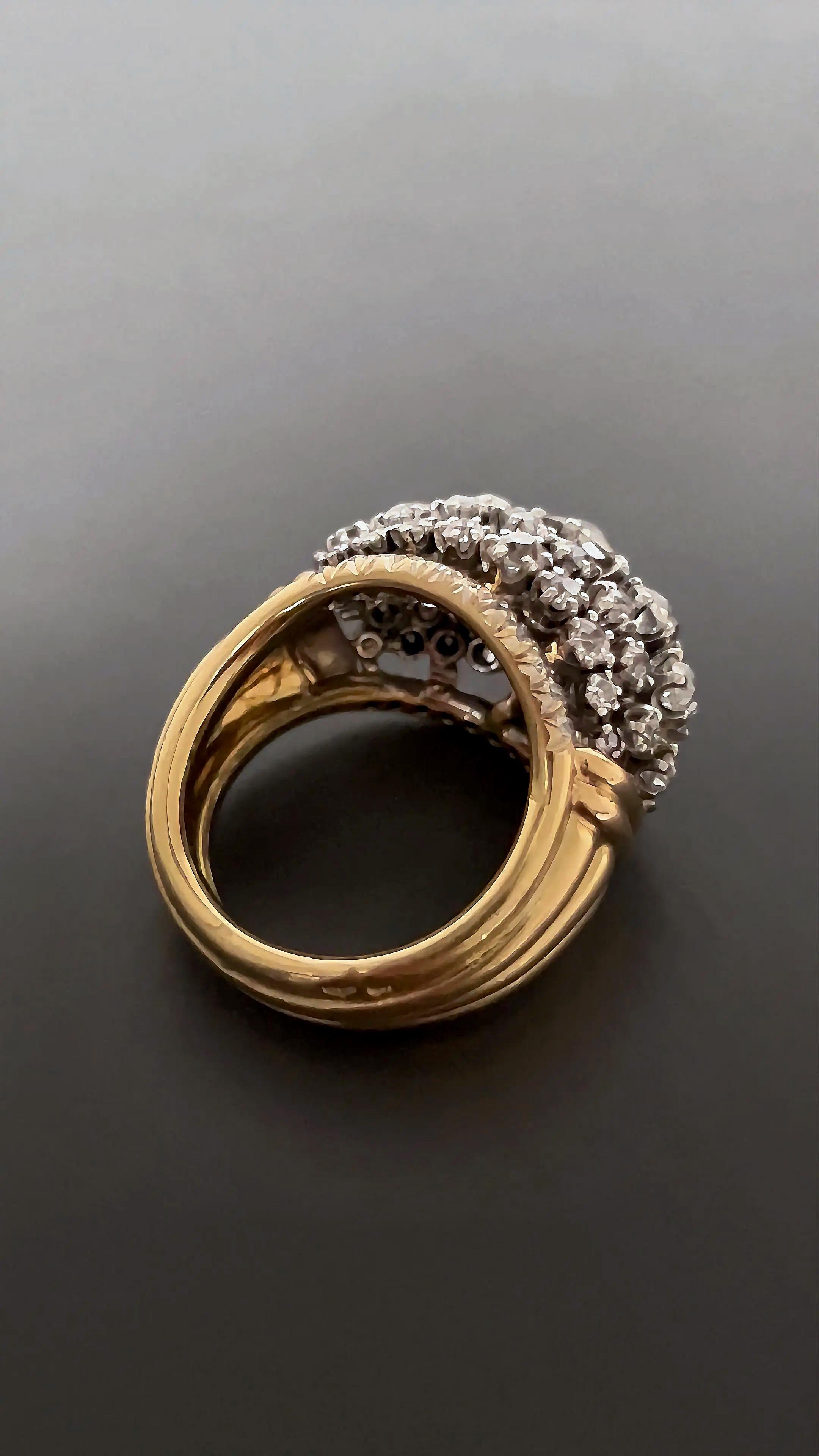 Vintage French Diamond Dome Ring, Old Cut Diamonds, 18K Yellow Gold For ...