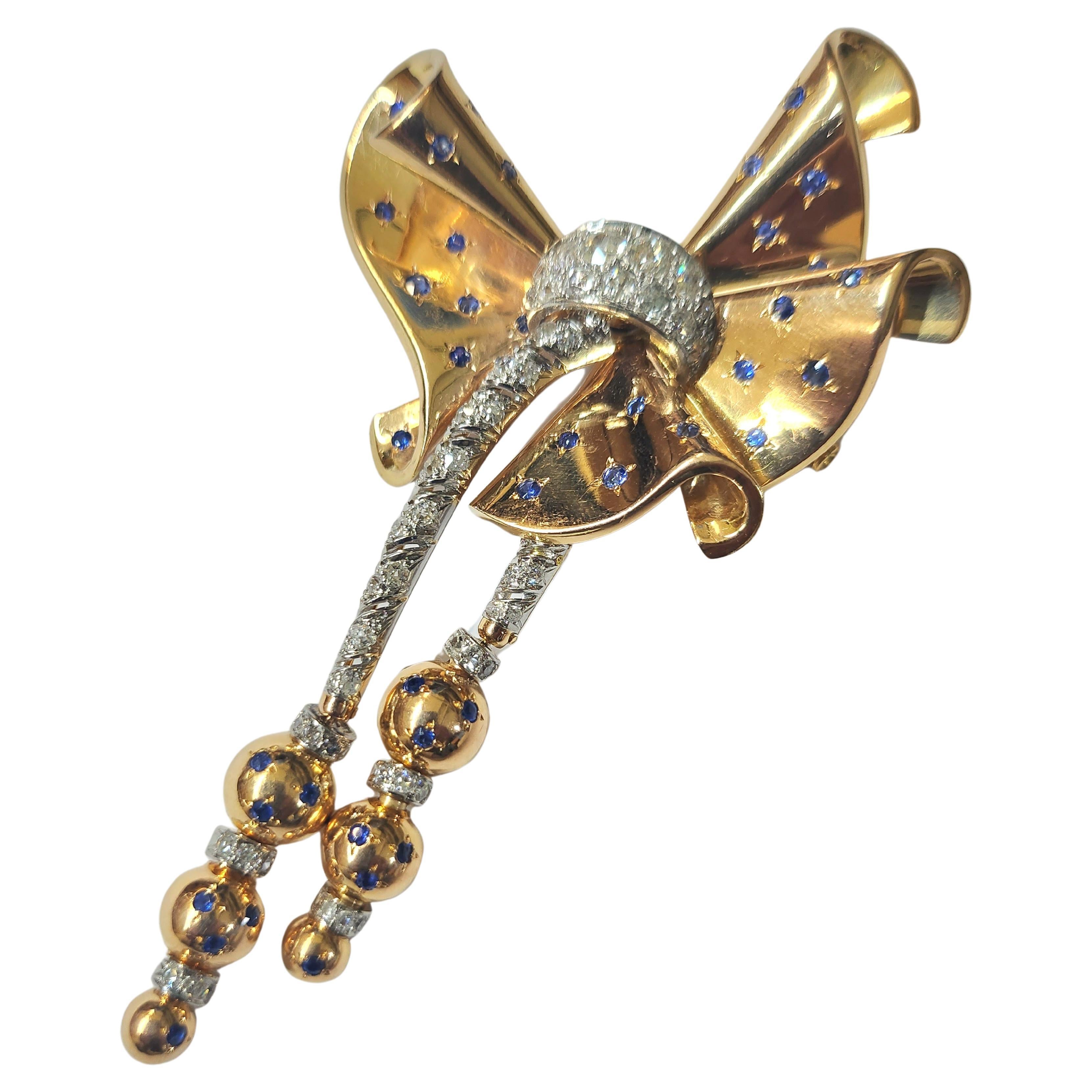 Sapphire and diamond Catherine wheel style brooch/ pendant For Sale at ...