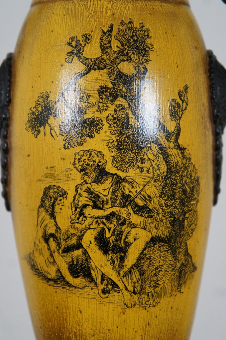 Vintage French Empire Neoclassical Tole Urn Lamp Yellow Toile Table ...