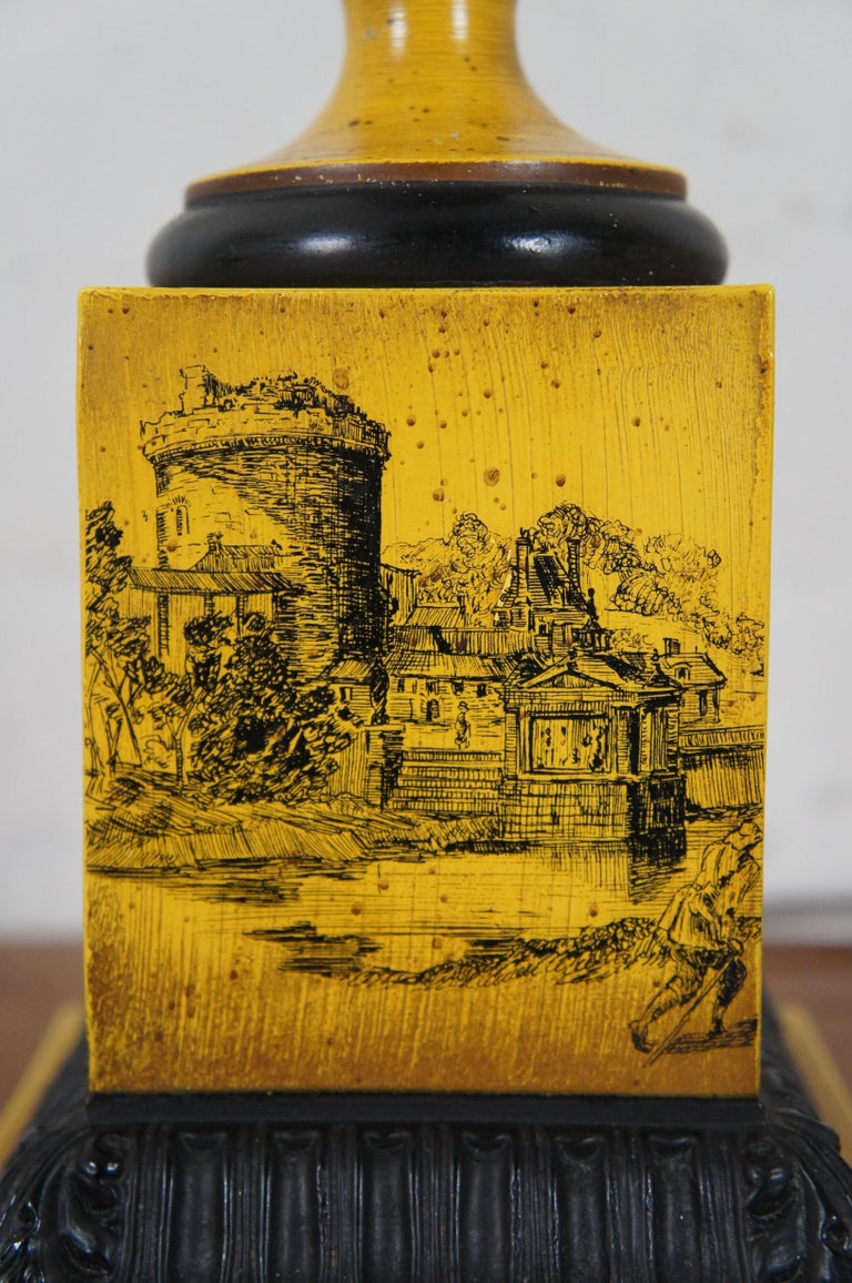 Vintage French Empire Neoclassical Tole Urn Lamp Yellow Toile Table ...