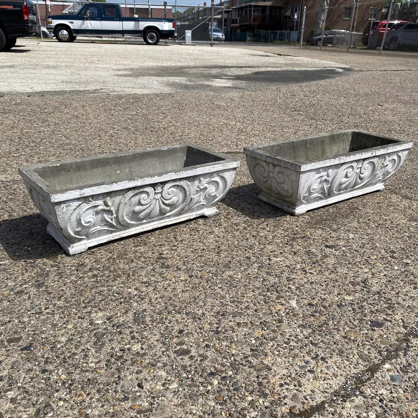 Vintage French Fleur De Lis Rectangular Cement Outdoor Garden Planter ...