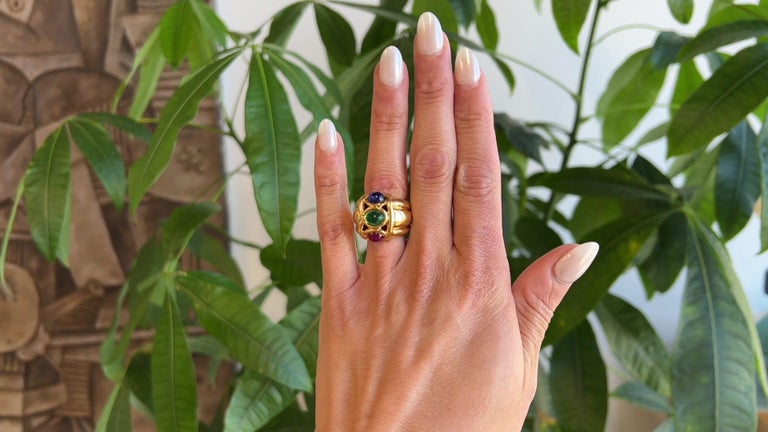Vintage French Gemstone 18 Karat Yellow Gold Statement Ring For Sale at ...