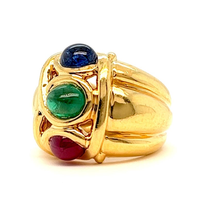 Vintage French Gemstone 18 Karat Yellow Gold Statement Ring For Sale at ...