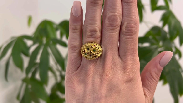 Vintage French Gemstone 18k Yellow Gold Bouquet Dome Ring For Sale at ...
