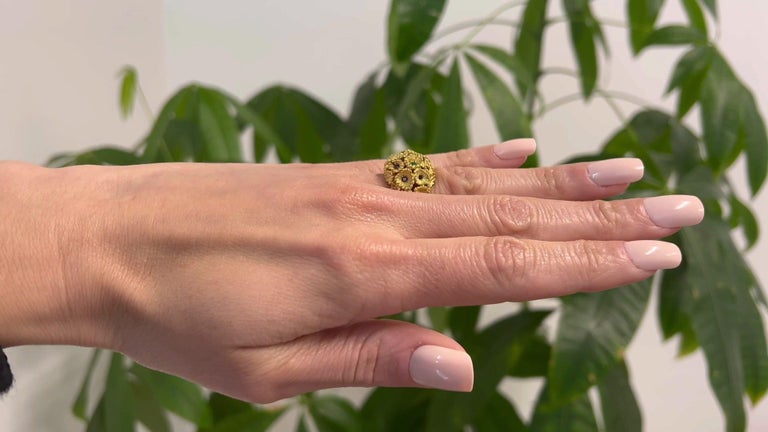 Vintage French Gemstone 18k Yellow Gold Bouquet Dome Ring For Sale at ...