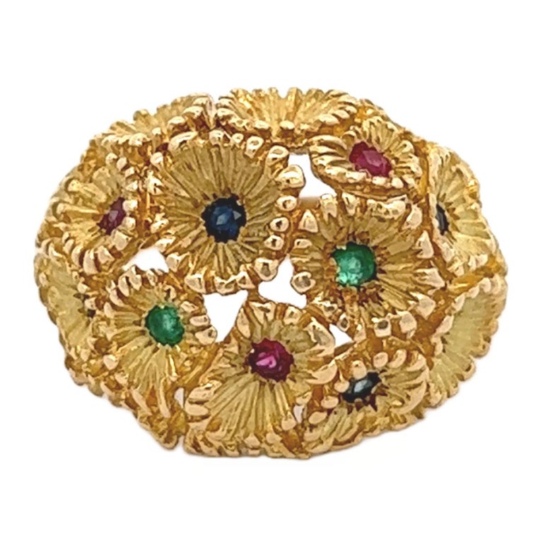 Vintage French Gemstone 18k Yellow Gold Bouquet Dome Ring For Sale at ...