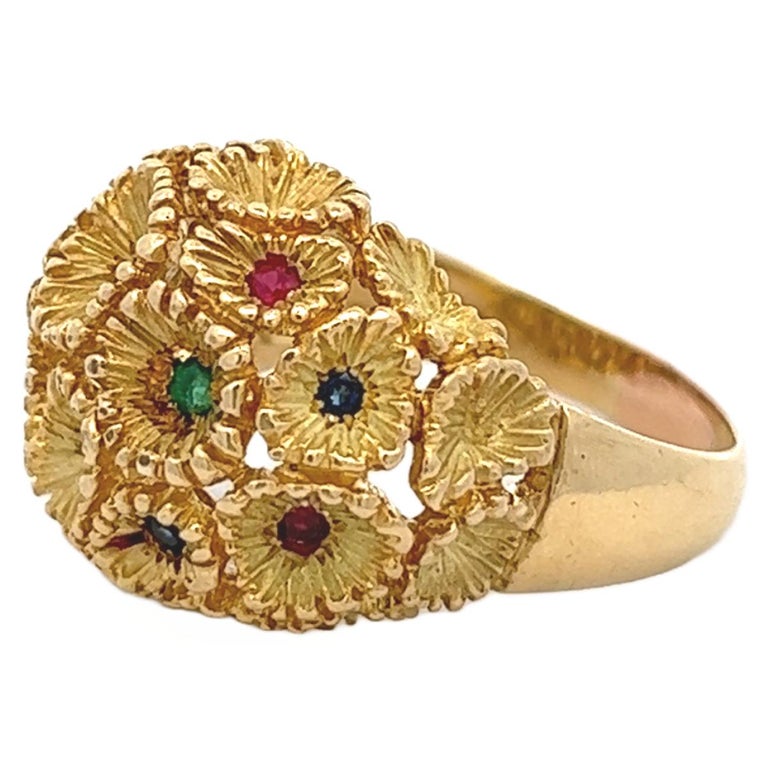 Vintage French Gemstone 18k Yellow Gold Bouquet Dome Ring For Sale at ...