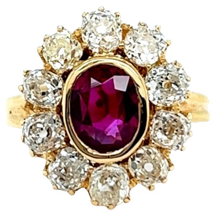 Vintage French GIA Burma No Heat Ruby Old Mine Cut Diamond 18K Gold ...