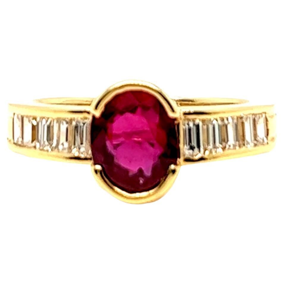 Vintage French GIA Thailand Ruby Diamond 18 Karat Yellow Gold Ring For ...