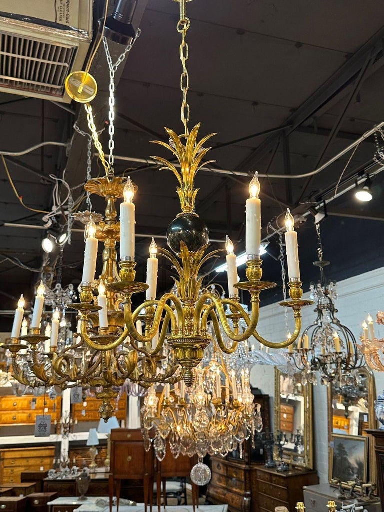 Vintage French Gilt Brass Classical Chandelier After Maison Jansen For ...