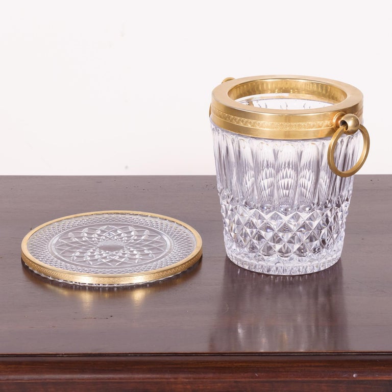 Vintage French Glass and Brass Champagne Bucket with Tray at 1stDibs