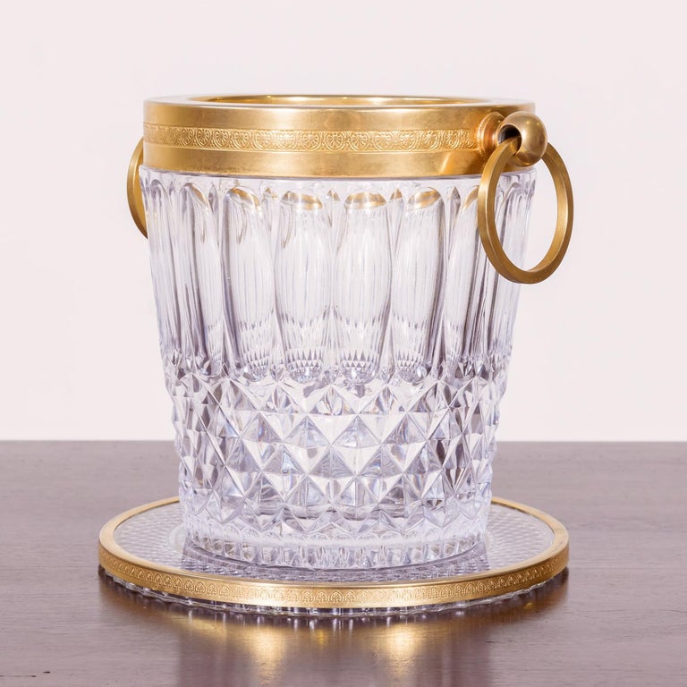 Vintage French Glass and Brass Champagne Bucket with Tray at 1stDibs