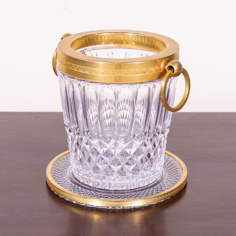 Vintage French Glass and Brass Champagne Bucket with Tray at 1stDibs