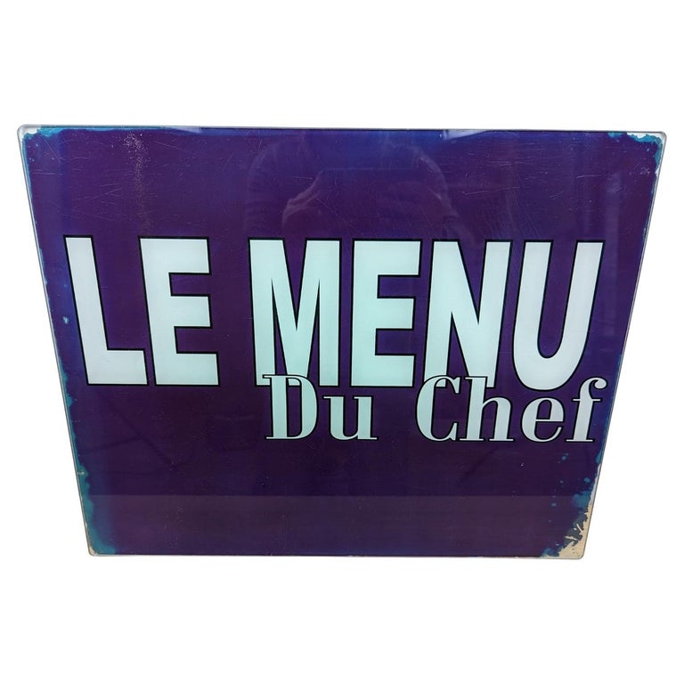 Vintage French glass 'Menu du Jour' restaurant sign For Sale at 1stDibs
