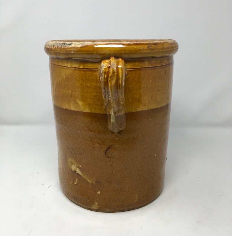 Vintage French Glazed Earthenware Crock For Sale at 1stDibs