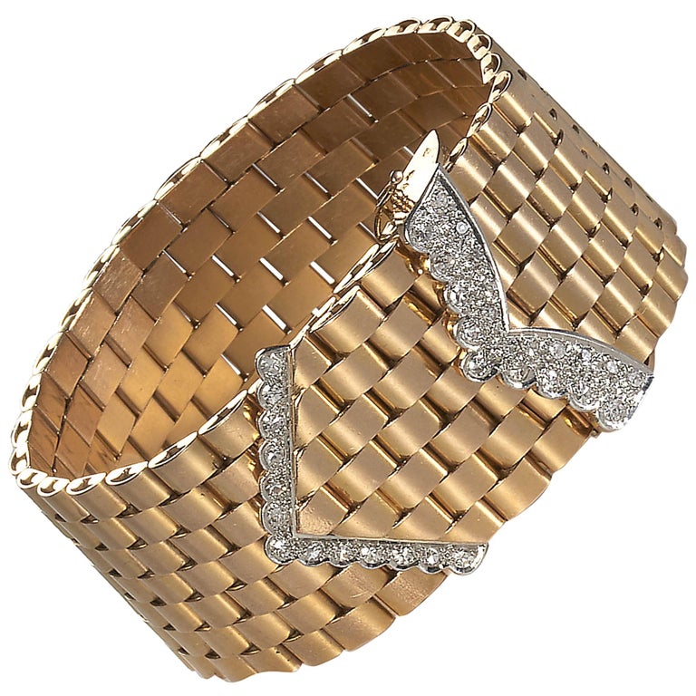 Vintage French Gold and Diamond Bracelet, Circa 1950 at 1stDibs