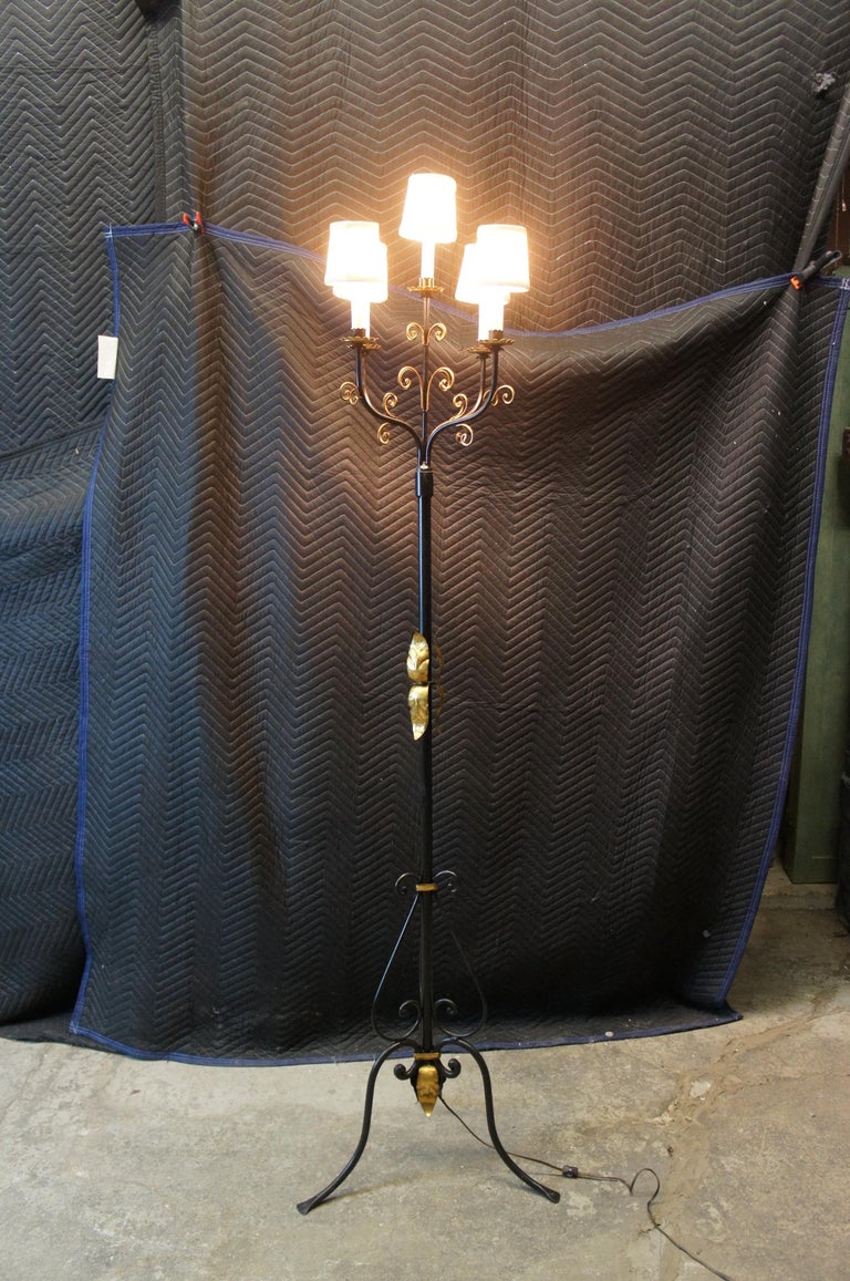 Vintage French Gothic Revival Scrolled Iron Torchiere Candelabra Floor ...