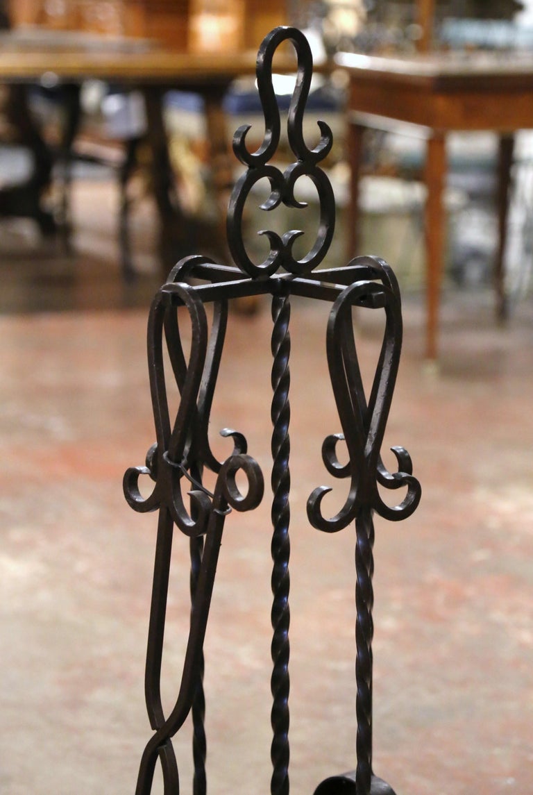 Vintage French Gothic Wrought Iron Five-Piece Fireplace Tool Set on ...