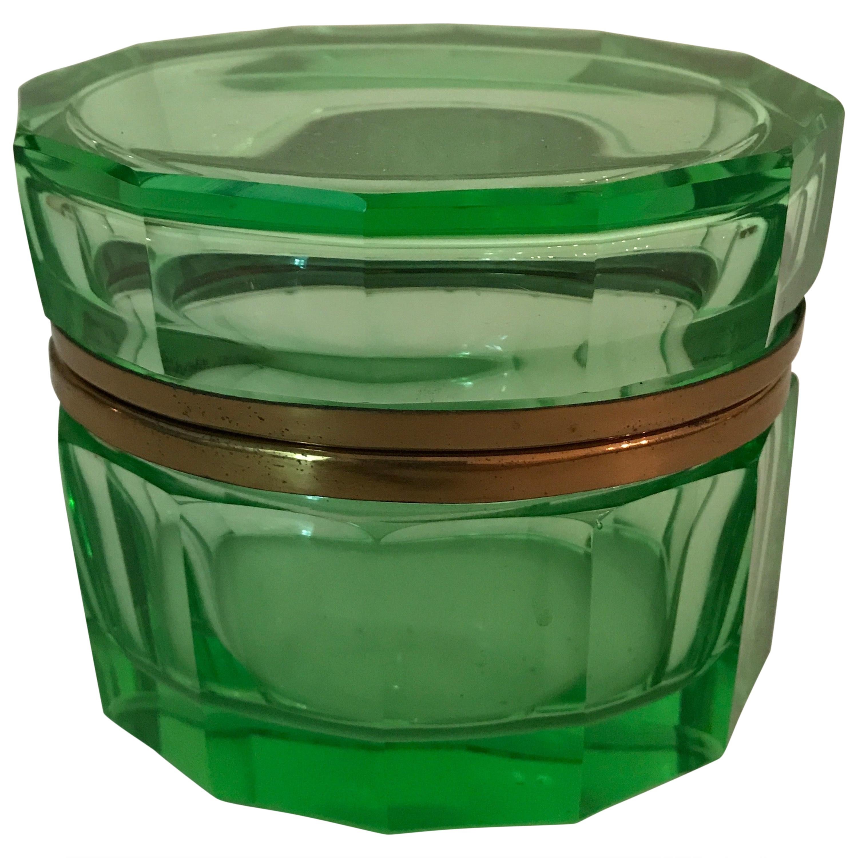 Green Colored Bohemian Crystal Box For Sale at 1stDibs