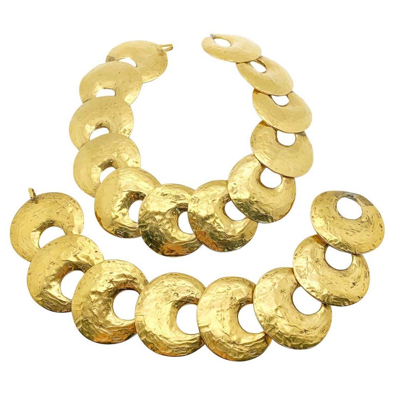 Vintage French Hammered Disc Choker, Necklace, Belt 1970s For Sale at ...