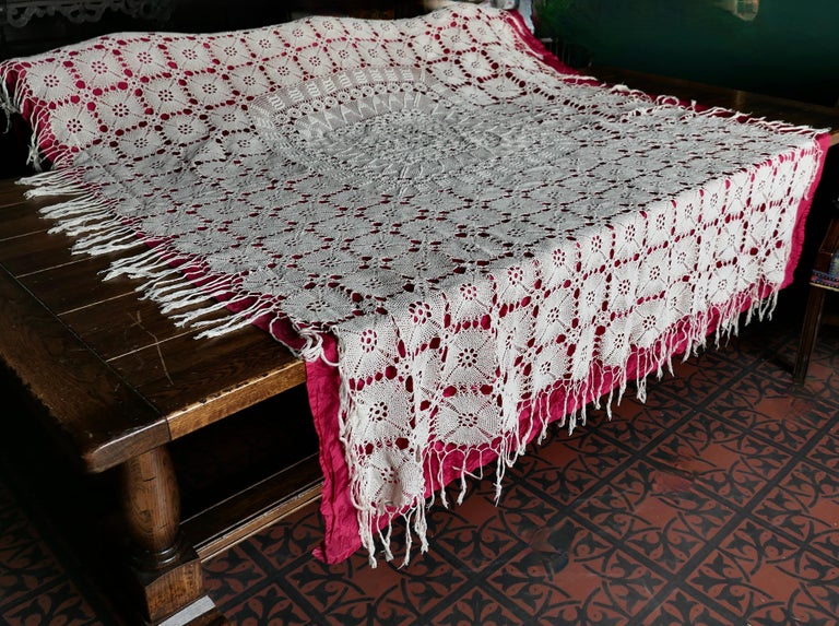 Vintage French Heavy Hand Crochet Bed Cover or Table Cloth For Sale at ...