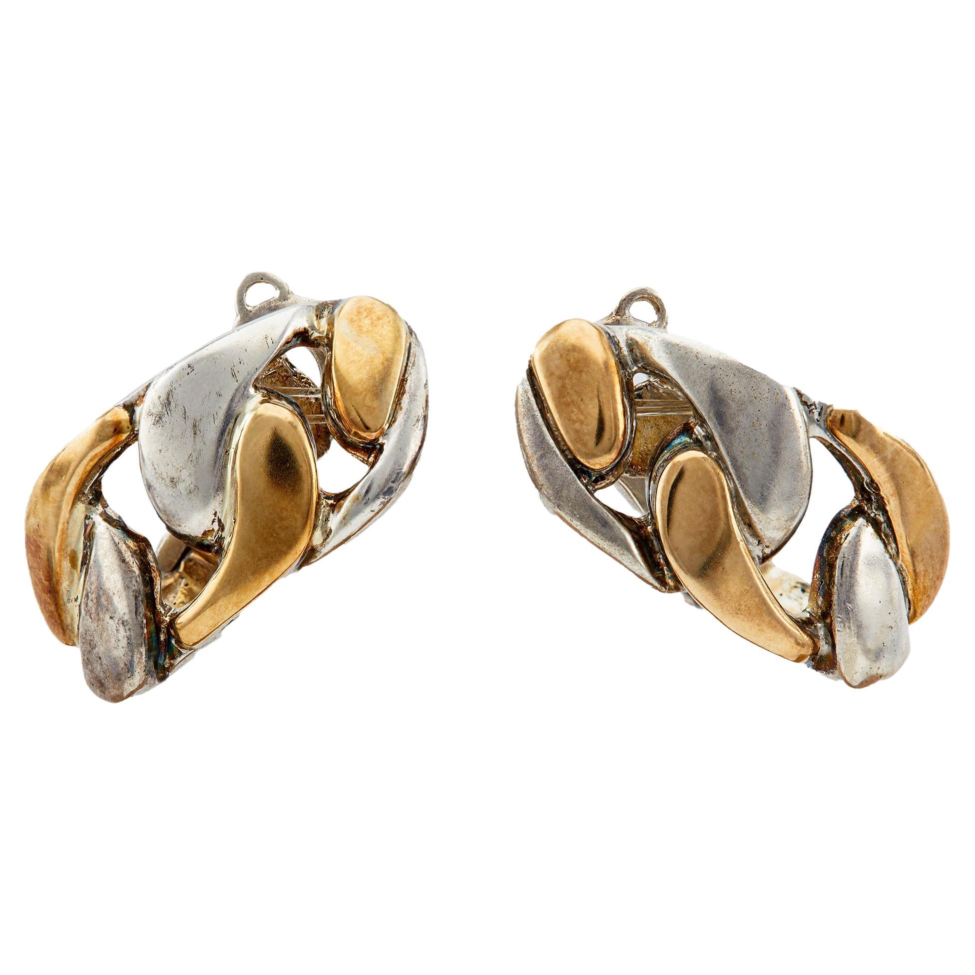 Vintage French Hermes 18k Yellow Gold Silver Ear Clip Earrings For Sale ...