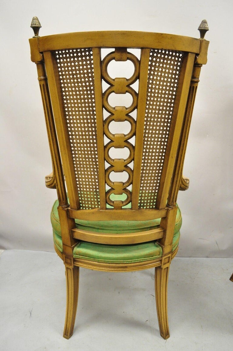 Vintage French Hollywood Regency Tall Cane Back Carved Link Chairs, a ...