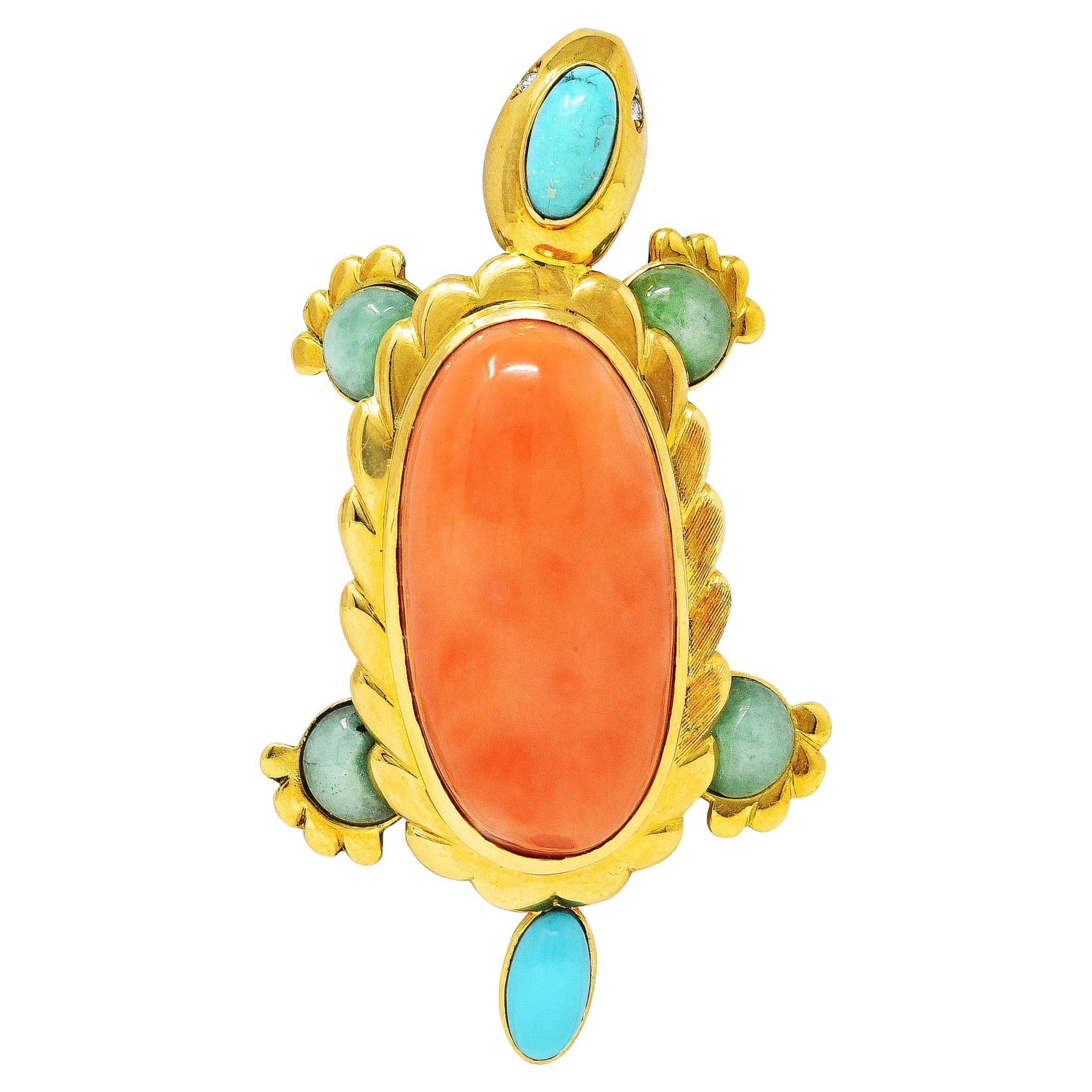 Vintage Jade Drop Brooch Pin Bow Design 9 Karat Yellow Gold at 1stDibs