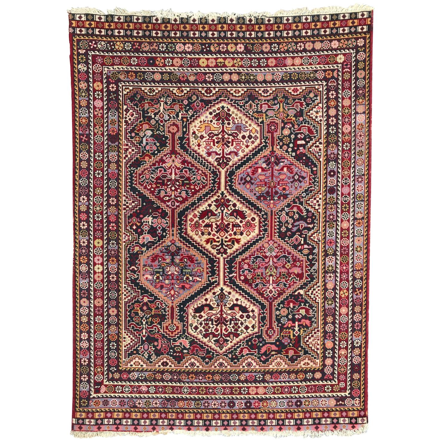 Vintage Persian Qum Pictorial Rug, Medieval Style Tapestry, Hunting ...