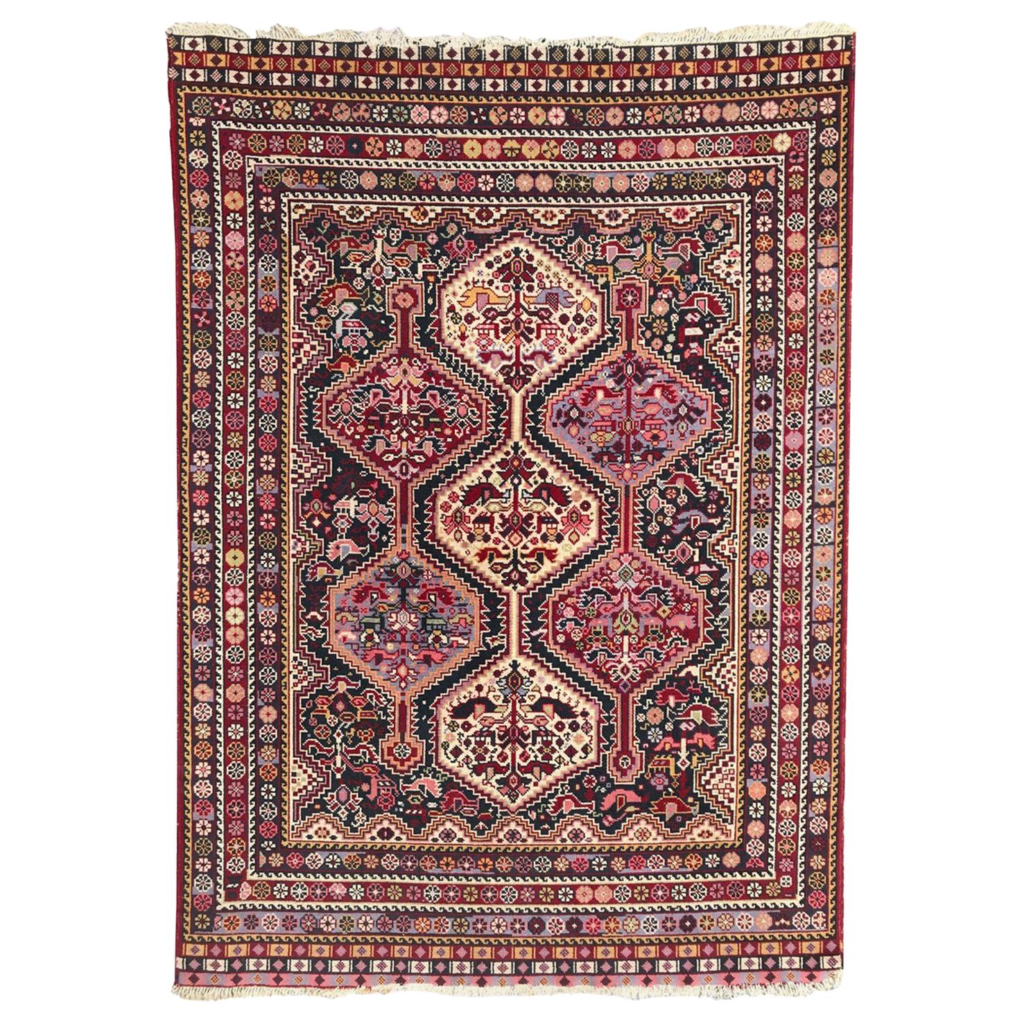 Vintage French Knotted Rug Persian Shiraz Style For Sale at 1stDibs