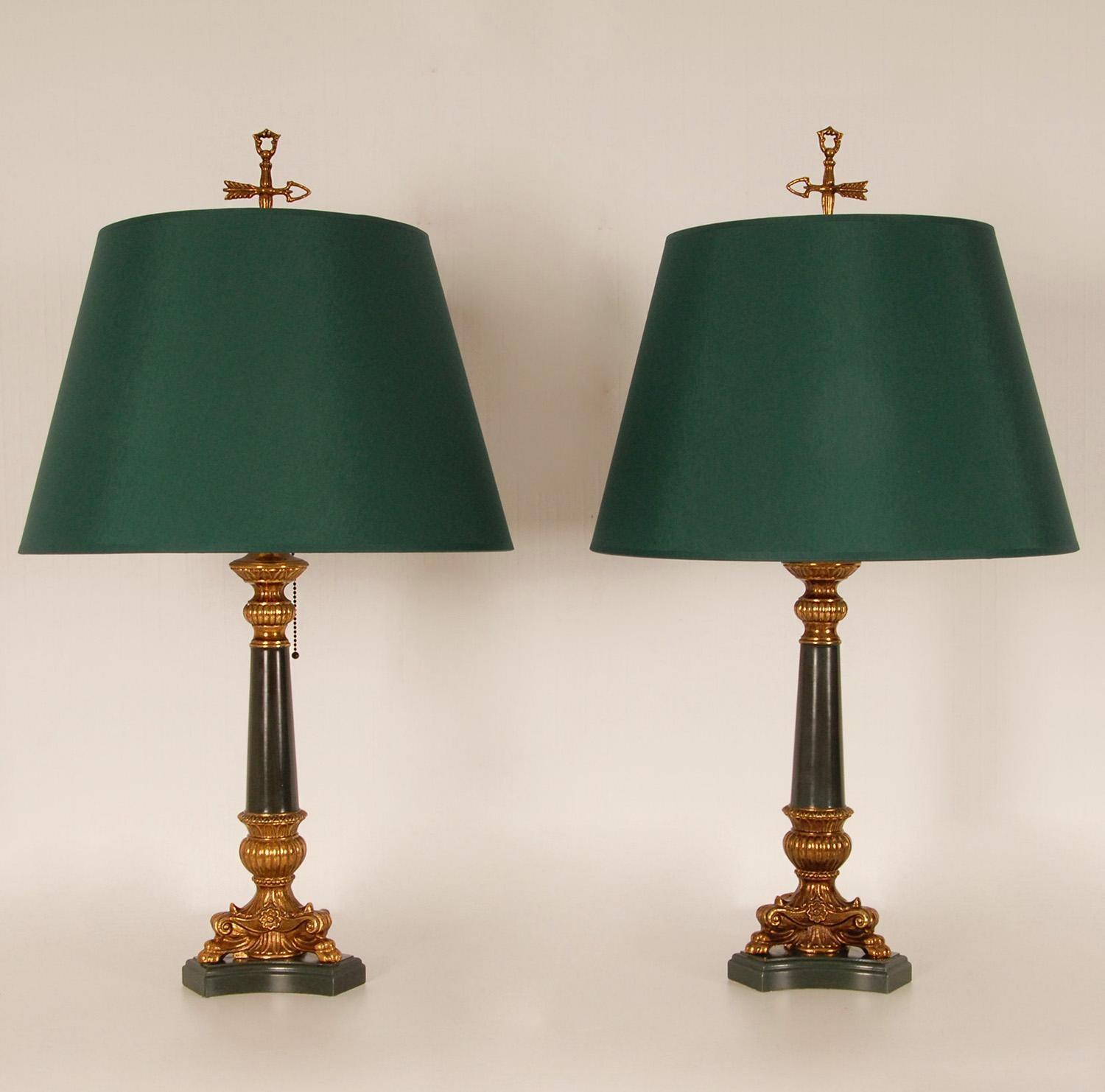 Vintage French Lamps Napoleonic Empire Green Gold Gilded Bouillotte ...