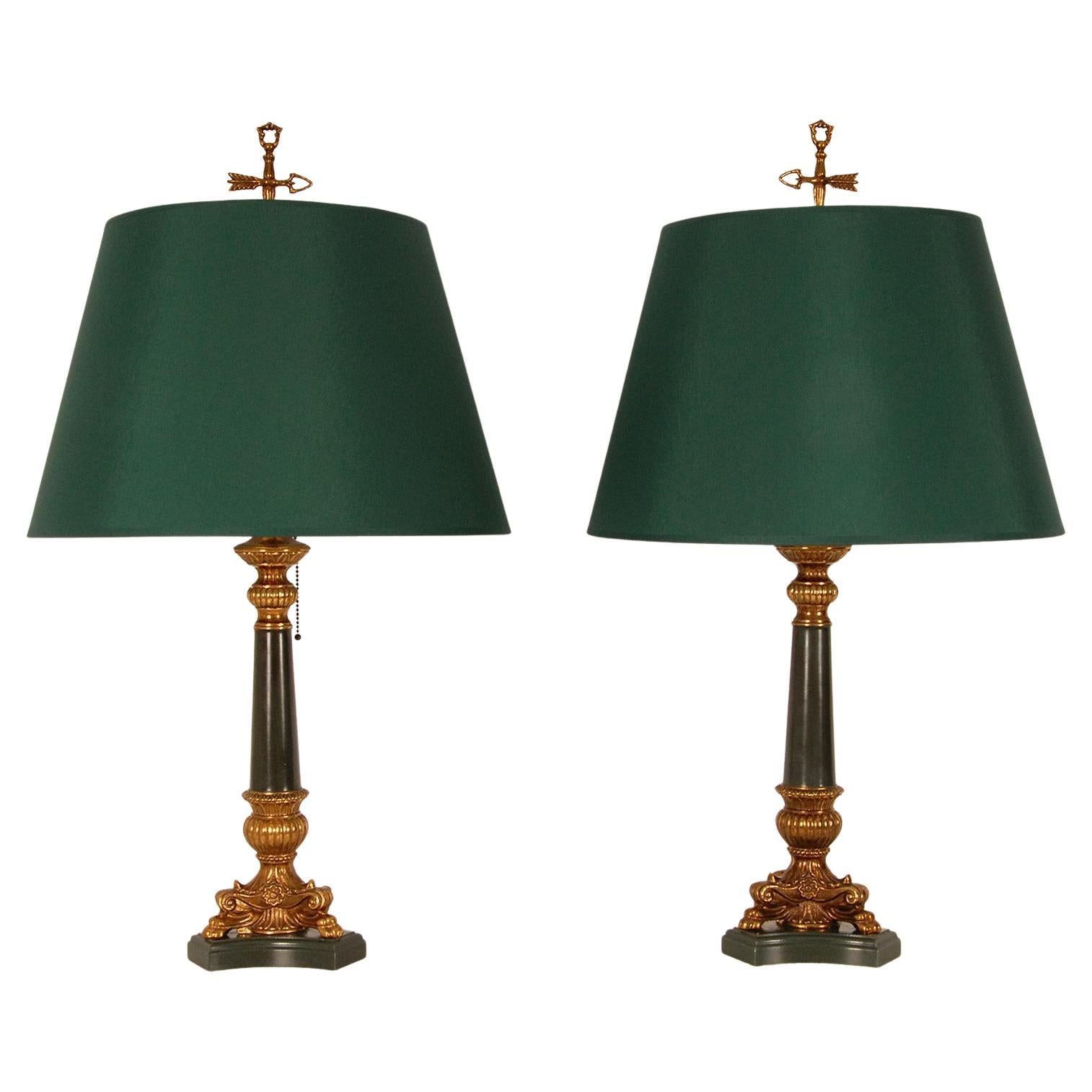 Vintage French Lamps Napoleonic Empire Green Gold Gilded Bouillotte ...