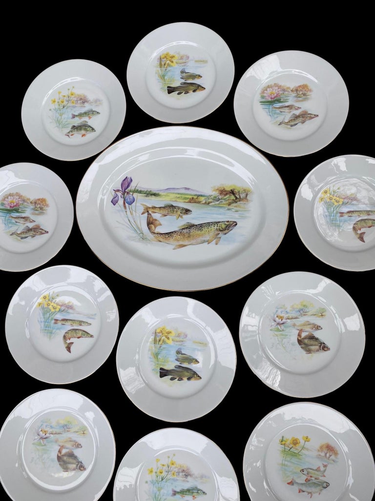 Vintage French Limoges Porcelain Fish Set For Sale at 1stDibs