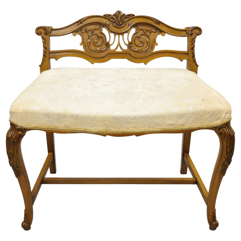 Vintage French Louis XV Carved Mahogany Vanity Bench Chair J.K Rishel ...