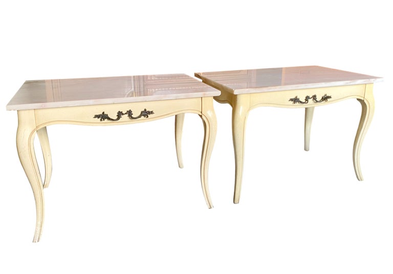 Vintage French Louis XV Marble Top Cream End Tables, a Pair For Sale at ...