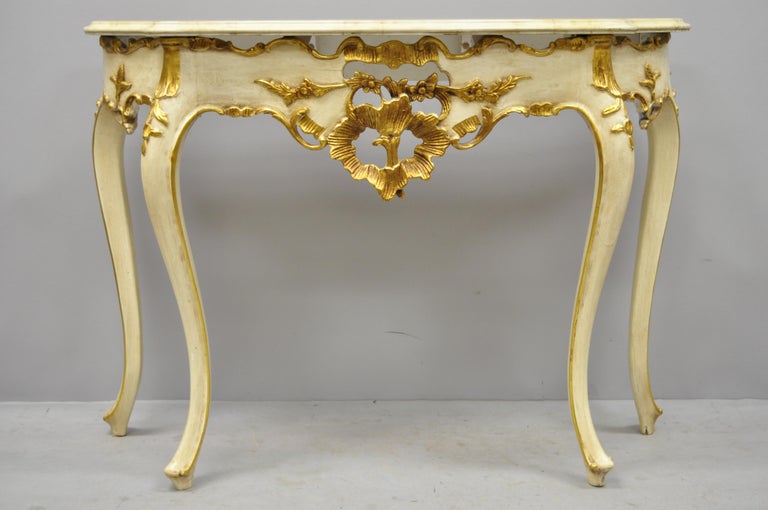Vintage French Louis XV Rococo Style Cream and Gold Gilt Console Hall ...