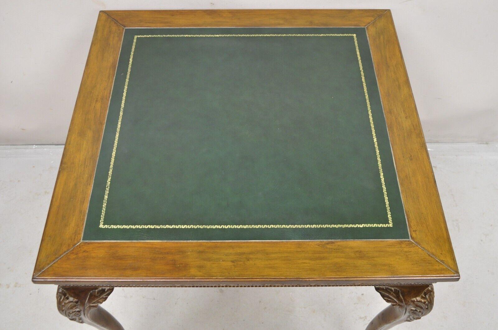 Vintage French Louis XV Style Green Tooled Leather Top Square Card Game ...