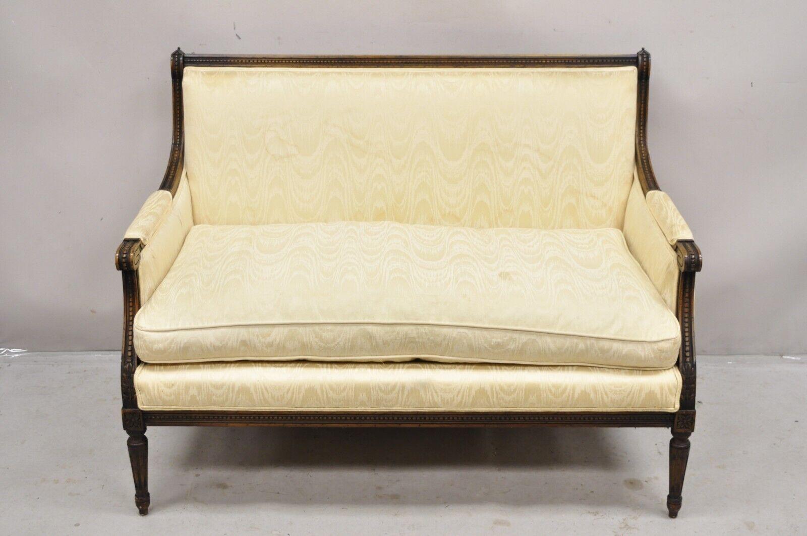 Vintage French Louis XVI Style Carved Walnut Upholstered Settee ...