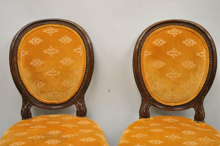 Vintage French Louis XVI Style Carved Wood Oval Back Dining Side Chairs ...