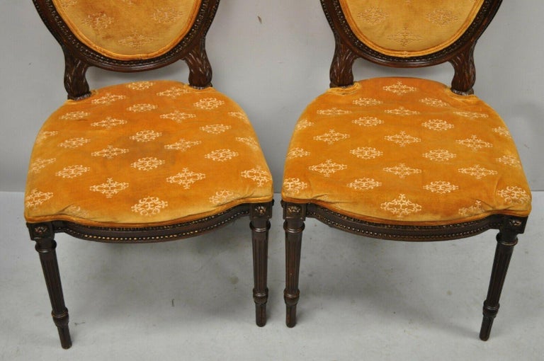 Vintage French Louis XVI Style Carved Wood Oval Back Dining Side Chairs ...