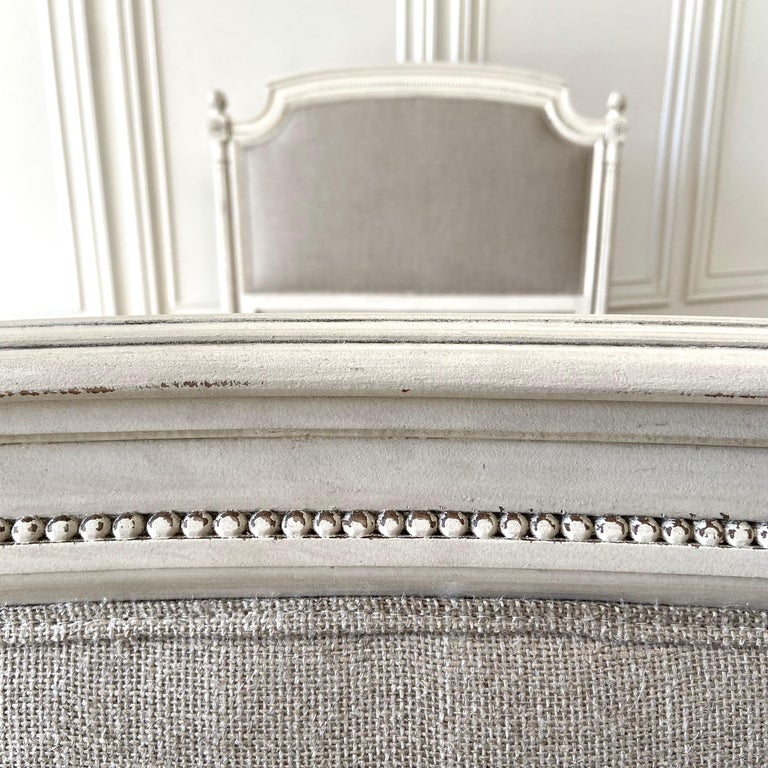 Vintage French Louis XVI Style Twin Bed Upholstered in Nubby Natural ...