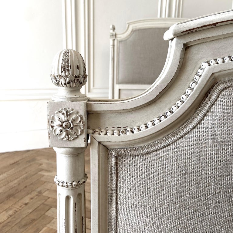Vintage French Louis XVI Style Twin Bed Upholstered in Nubby Natural ...