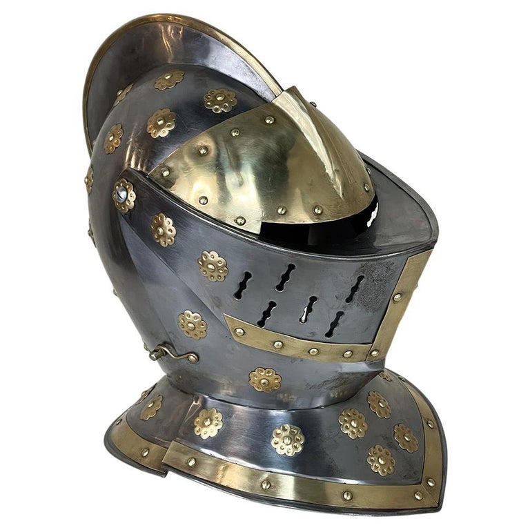 Vintage French Medieval Knight's Helmet in Brass For Sale at 1stDibs